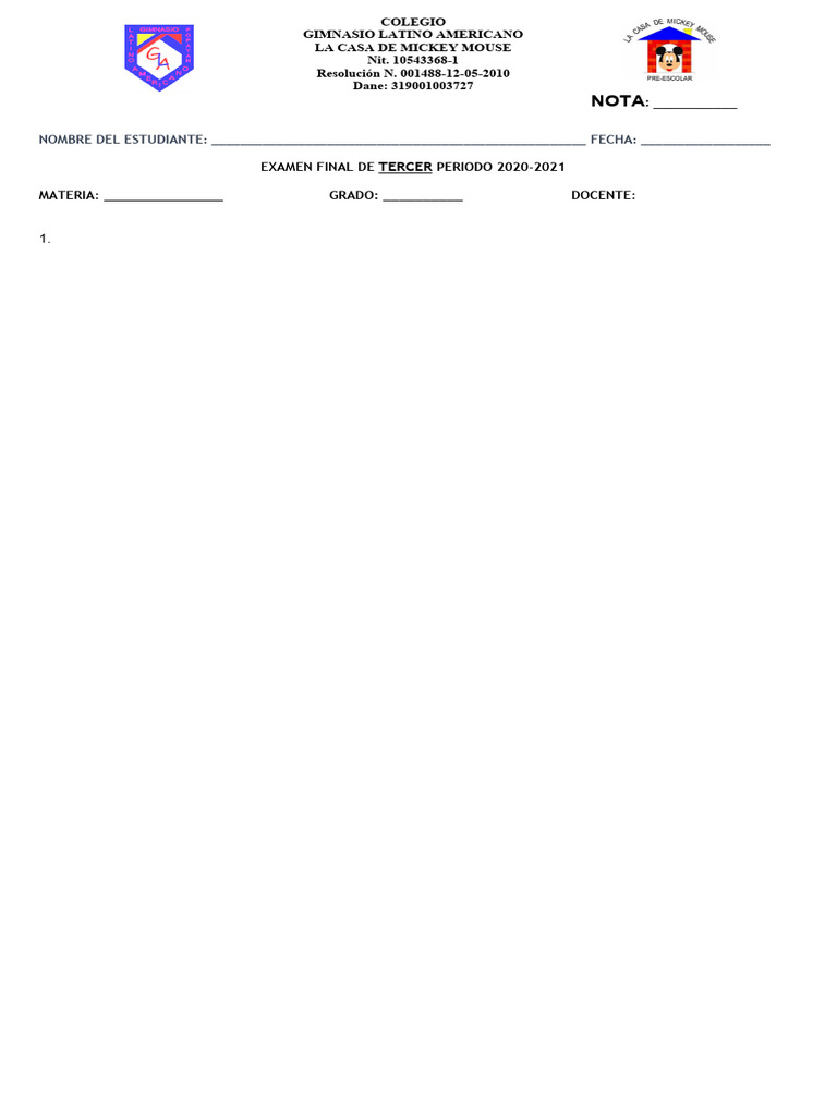 Formato para Examenes Finales Gla | PDF