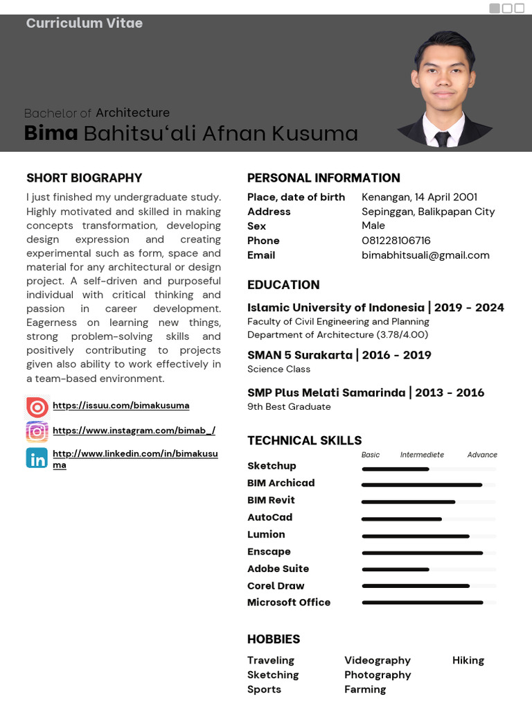 Bima Bahitsuali Afnan Kusuma Arsitek Resume | PDF | Engineering