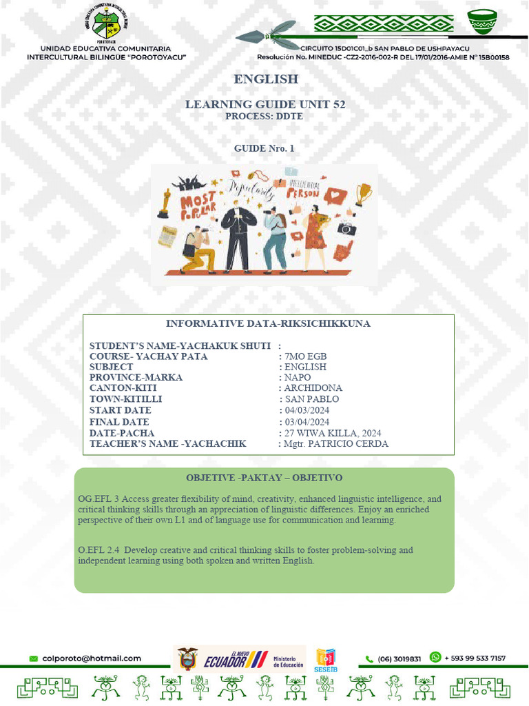 English Learning Guide: Unit 52 | PDF | English As A Second Or Foreign ...