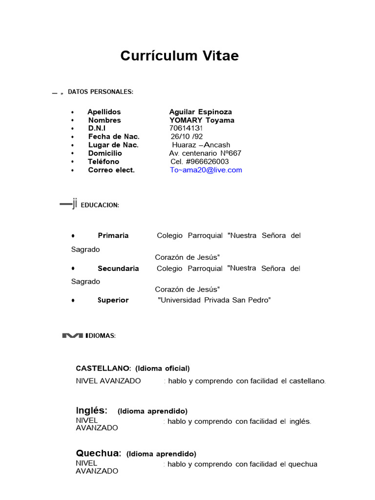 CV Final Yomary 2019 Documentado | PDF | Ingeniería