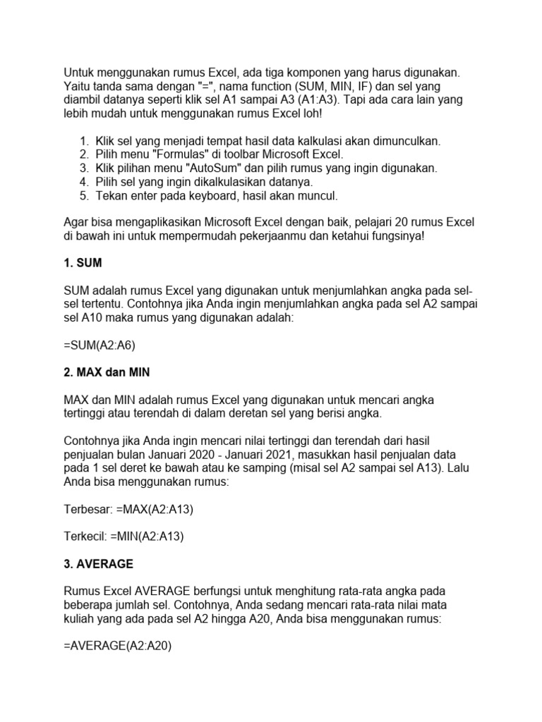 20 Rumus Excel | PDF