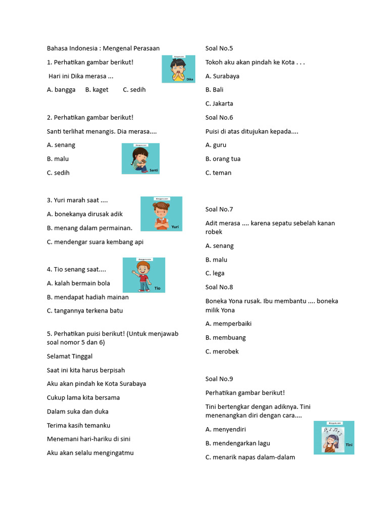 Worksheet Perasaan Kelas 2 SD | PDF
