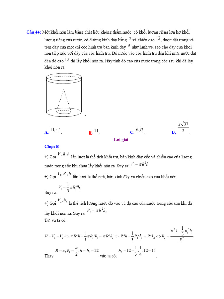 Toán Thực Tế (Nón - Trụ- Cầu) HT | PDF