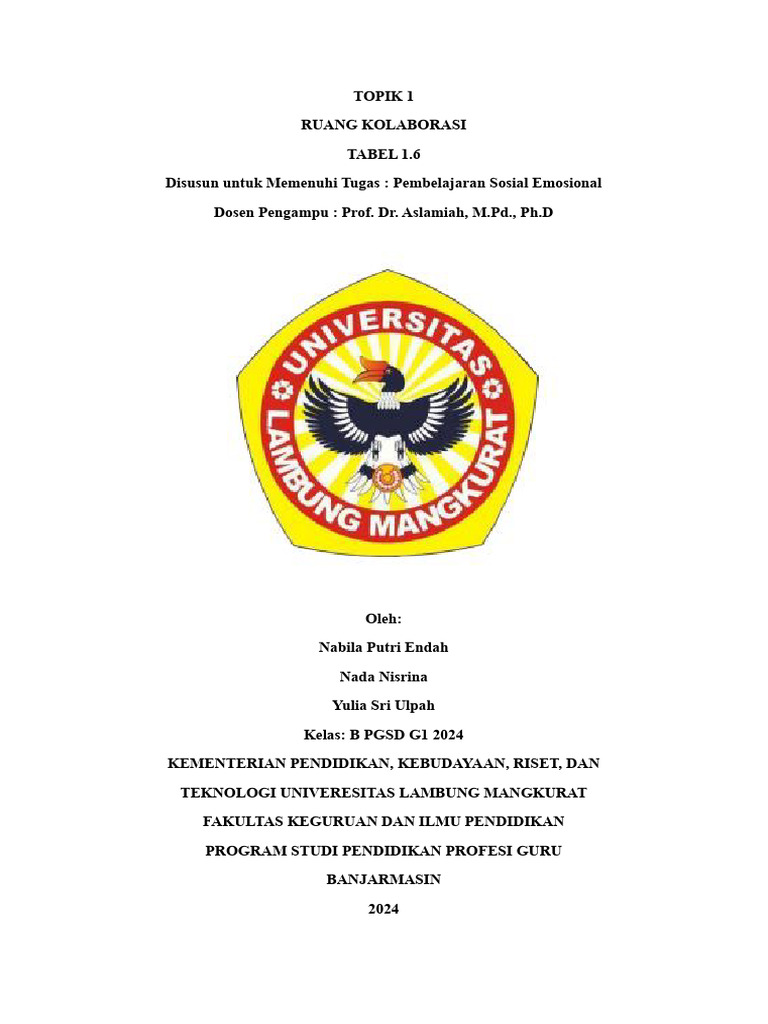 Topik 1 Pse Ruang Kolaborasi Tabel 1.6 - Nabila Putri Endah.. | PDF