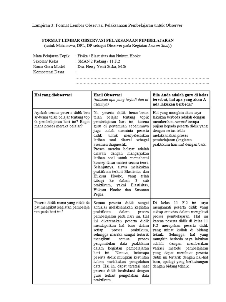 Lampiran 3 - Format Lembar Observasi - Wulan Anggel Valista | PDF