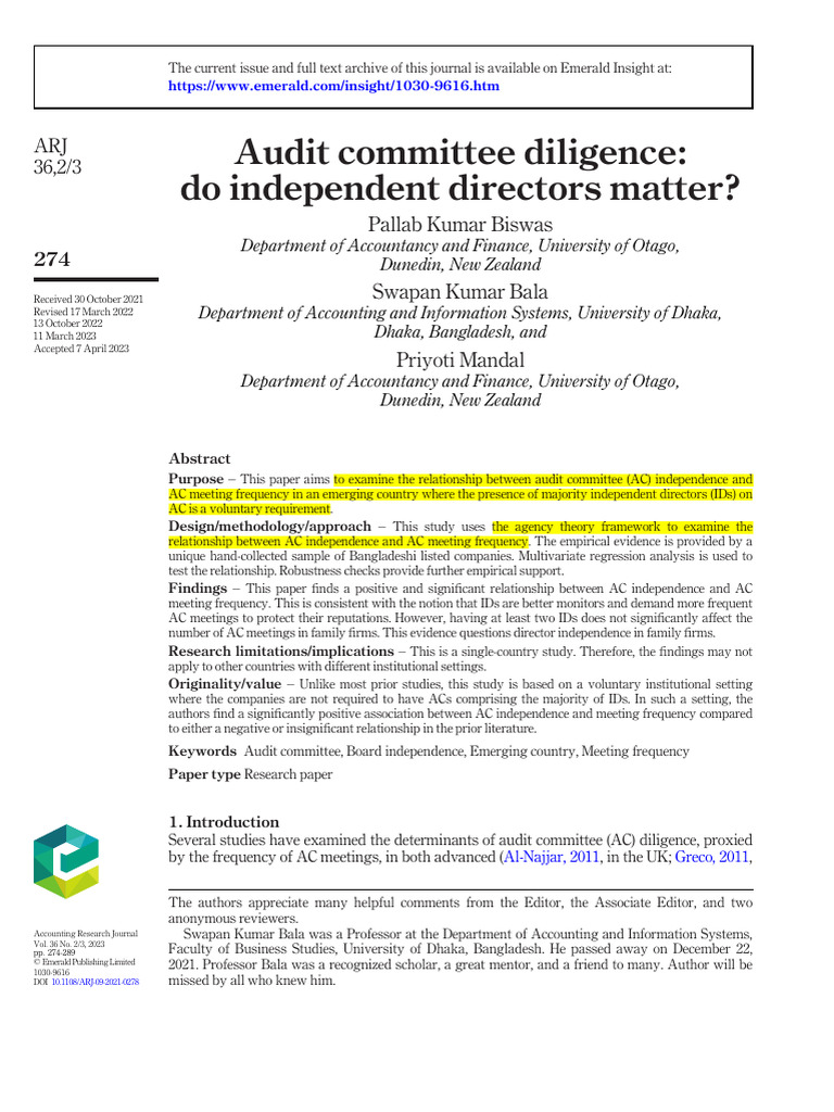 Audit Committee Diligence - Do Independent Directors Matter | PDF ...