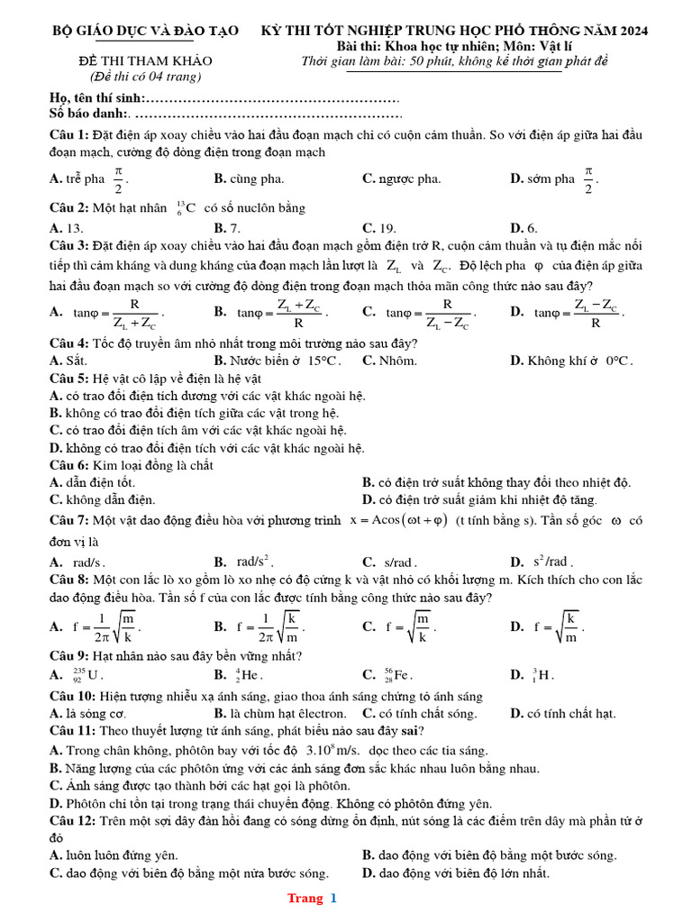 10 DE MINH HOA 2024 | PDF