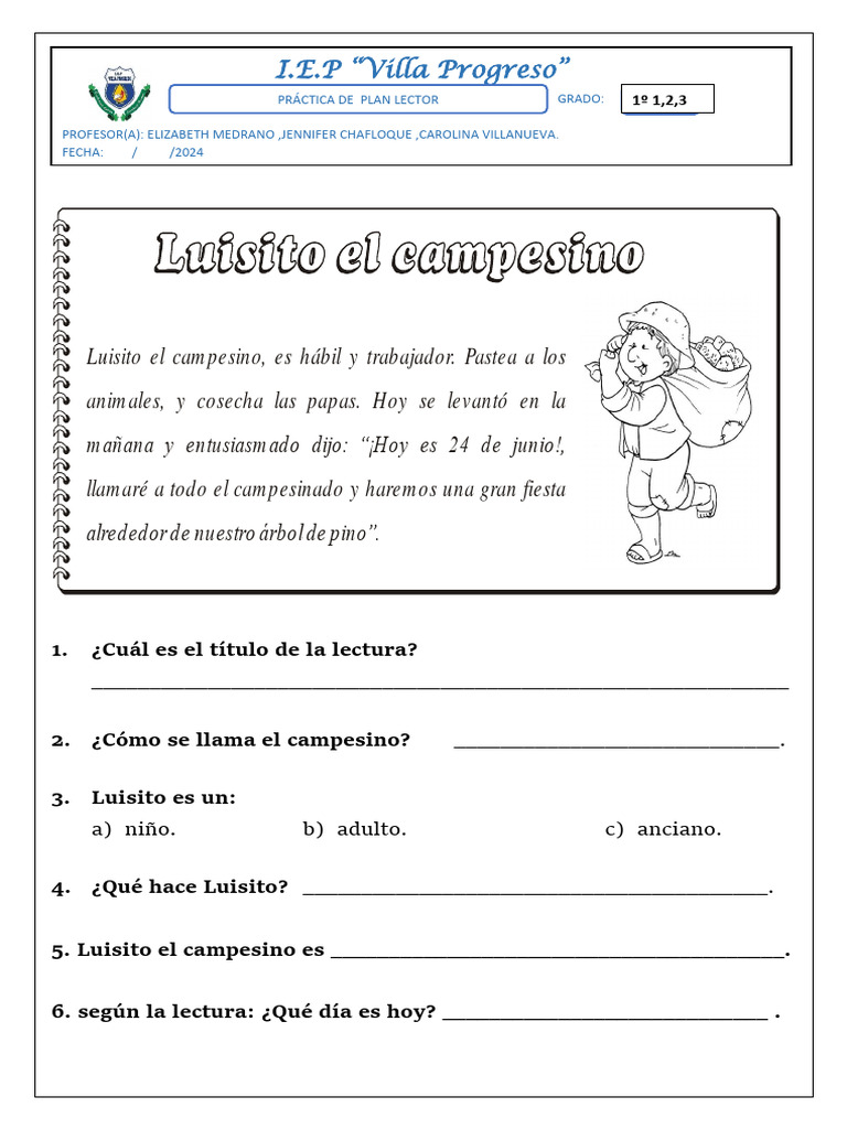 Plan Lector 1 Grado Pdf
