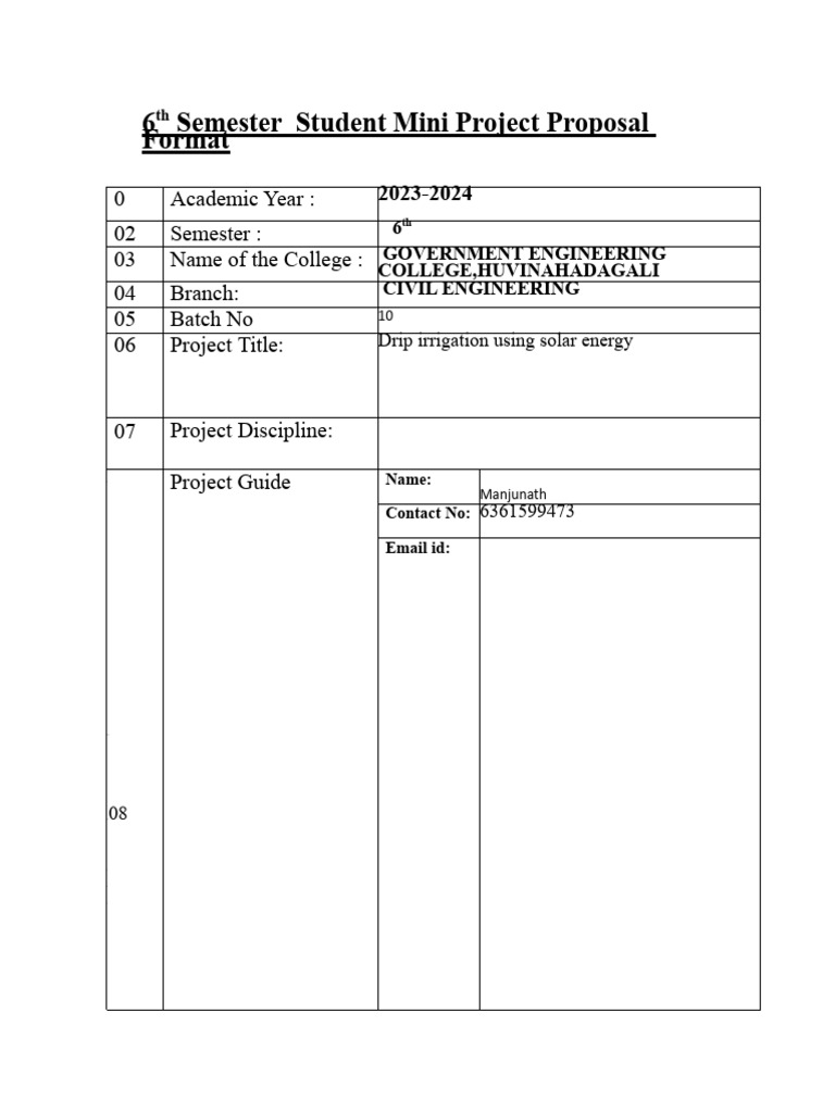 6th Semester Student Mini Project Proposal Format | PDF | Solar Power ...