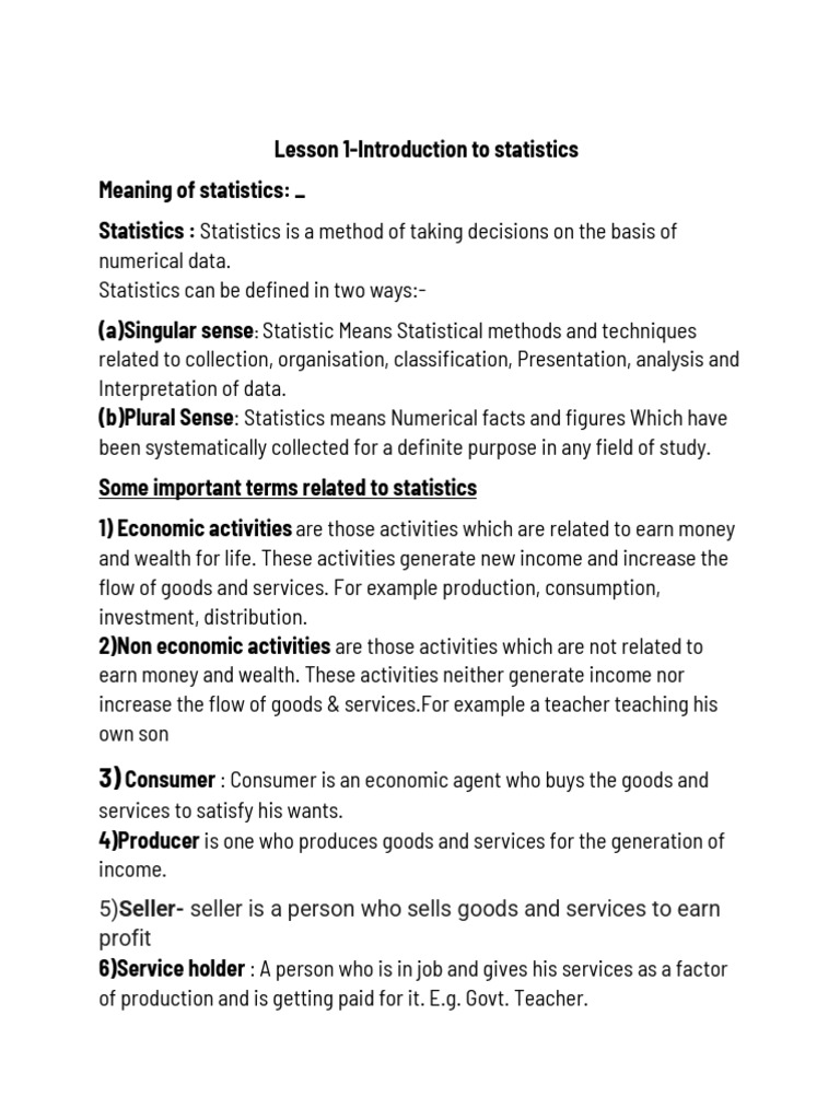 Lesson 1 Statistics (Introduction) | PDF | Economics | Statistics