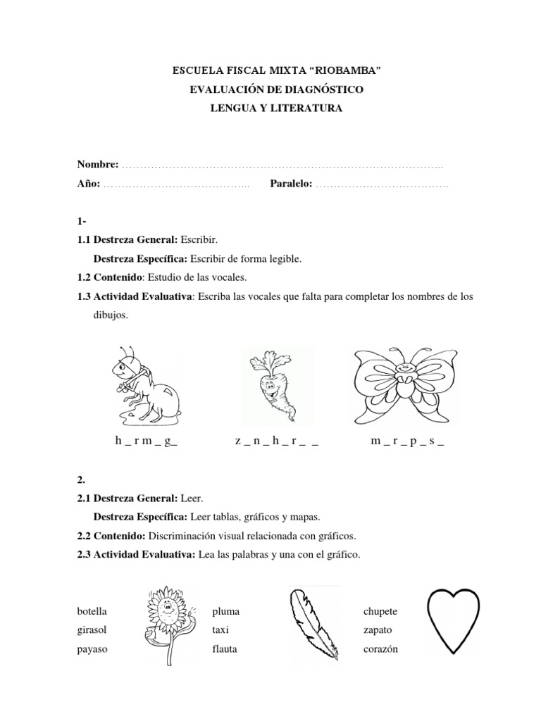 Pruebas de Diagnostico Tercero de Basica