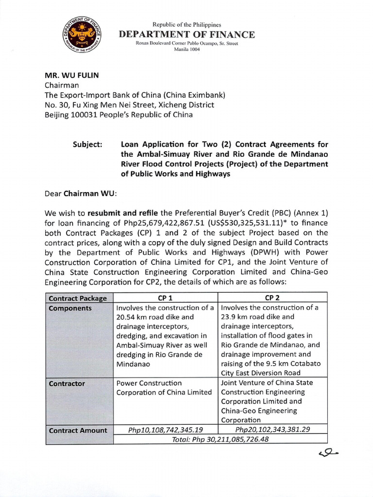 Loan Application To CEXIM For Ambal Simuay and Rio Grande de Mindanao ...