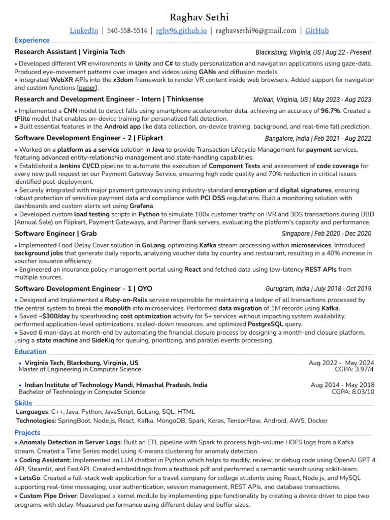 Raghav Sethi Resume | Download Free PDF | Apache Spark | Software Development
