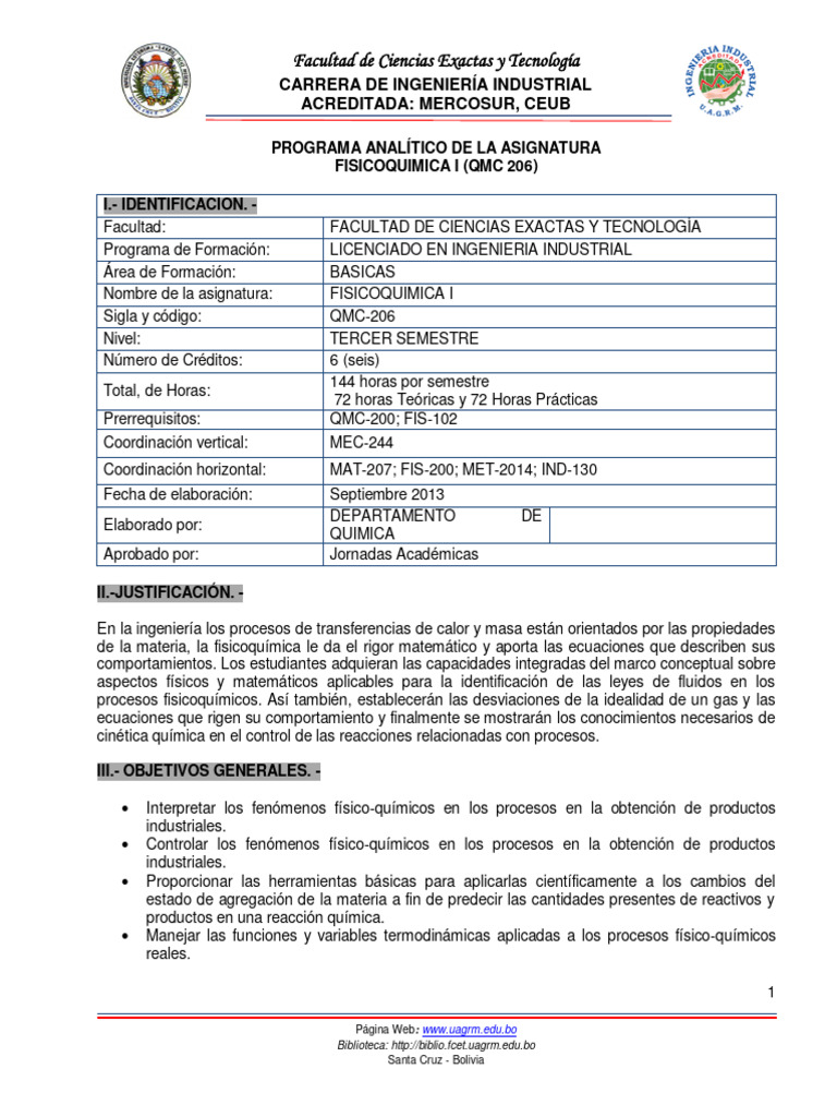 QMC 206 Fisicoquimica Of. | PDF | Termodinámica | Equilibrio químico