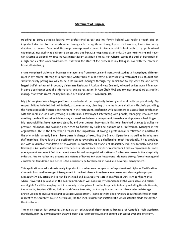 Sop For Feroz Khan | PDF | Restaurants Sop For Feroz Khan | PDF | Restaurants