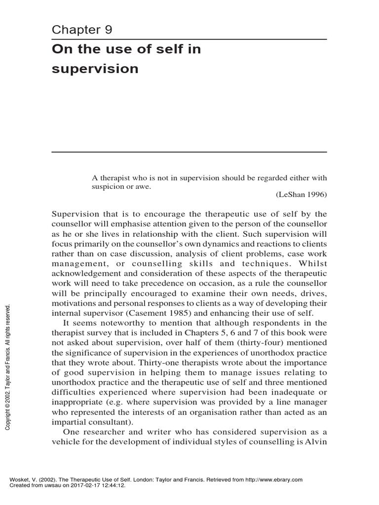 The - Therapeutic - Use - of - Self in Supervision Wosket | PDF ...