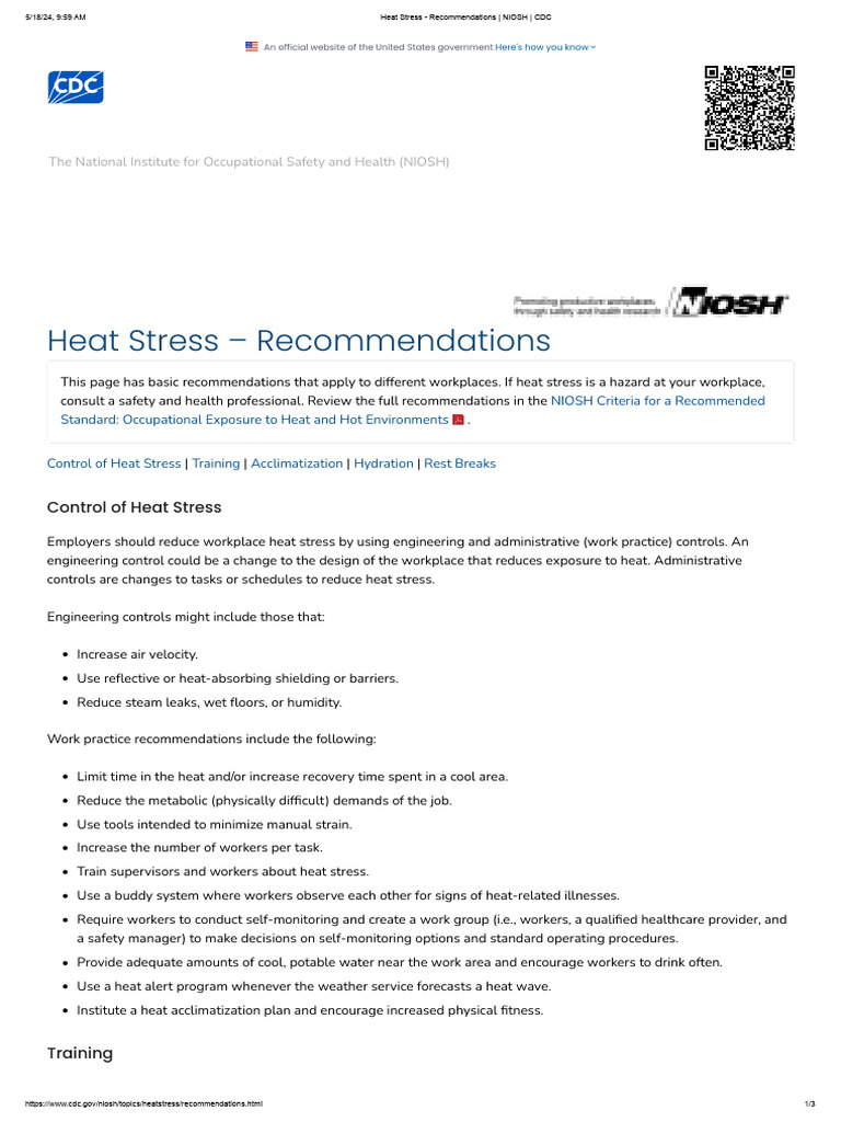Heat Stress - Recommendations - NIOSH - CDC | PDF | Labor Relations ...