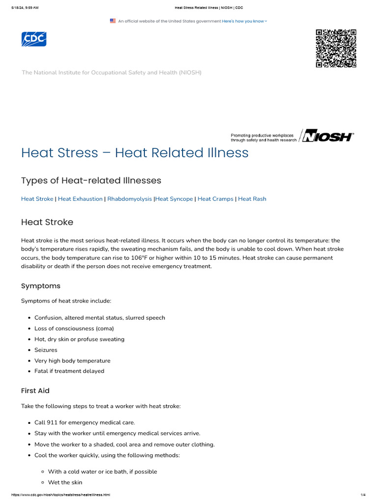 Heat Stress Related Illness _ NIOSH _ CDC | Download Free PDF ...