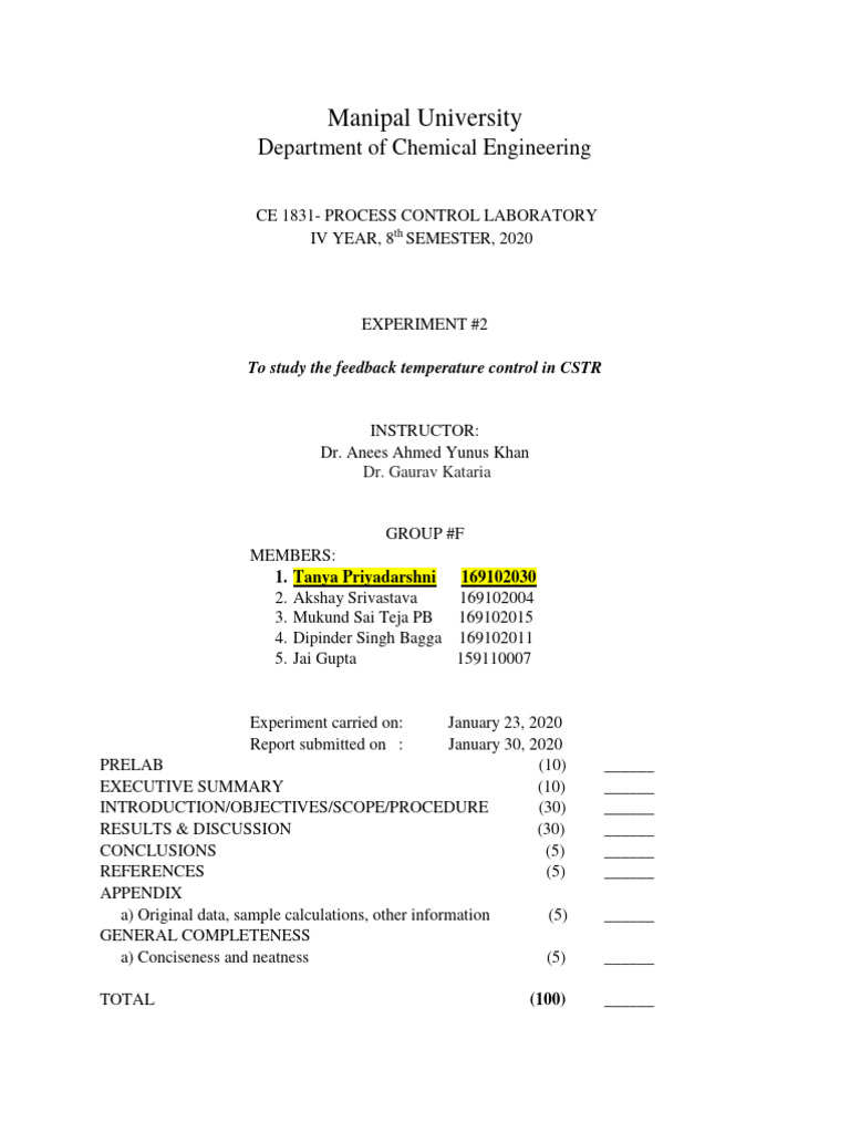 Exp2 - Feedback Temp Control in CSTR | Download Free PDF | Control Theory | Applied Mathematics