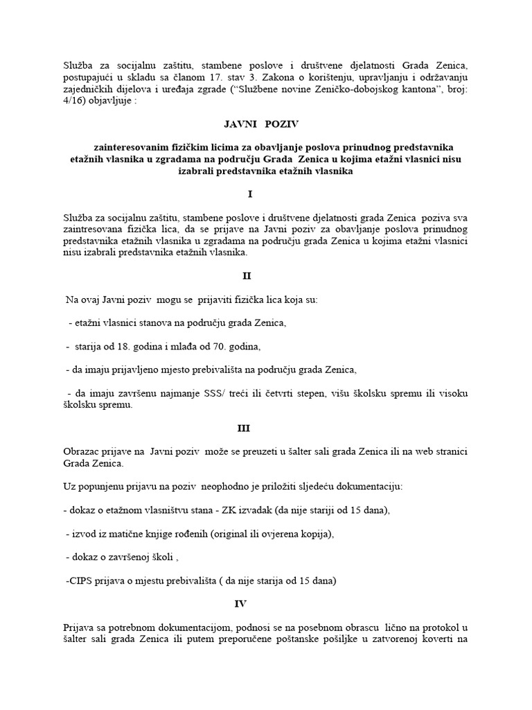 Tekst Javnog Poziva | PDF