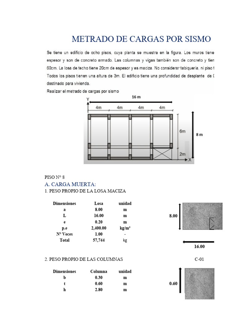 Metrado de Carga Por Sismo | PDF | Mecánica de sólidos