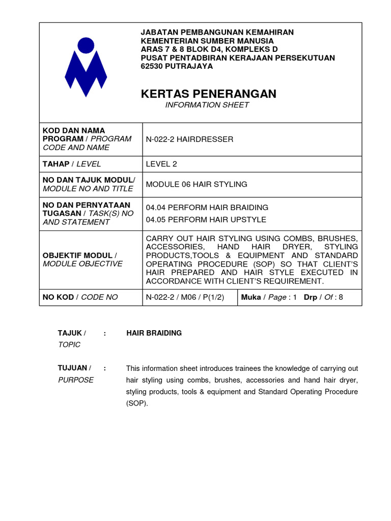 M06 KP1 Hair Styling - Braiding | PDF | Braid | Hair