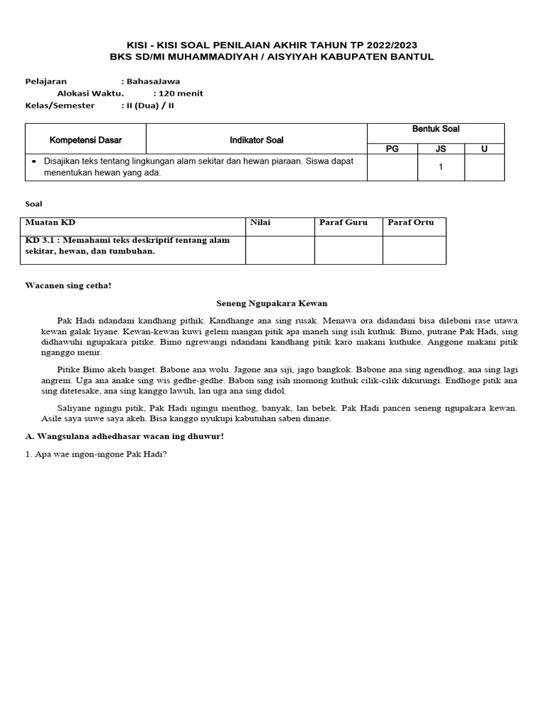 Sampel Kisi2 B. Jawa | PDF