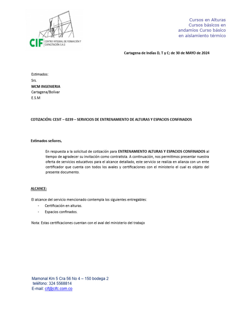 Cesit - 0239 - Servicios de Entrenamiento de Alturas y Examenes ...