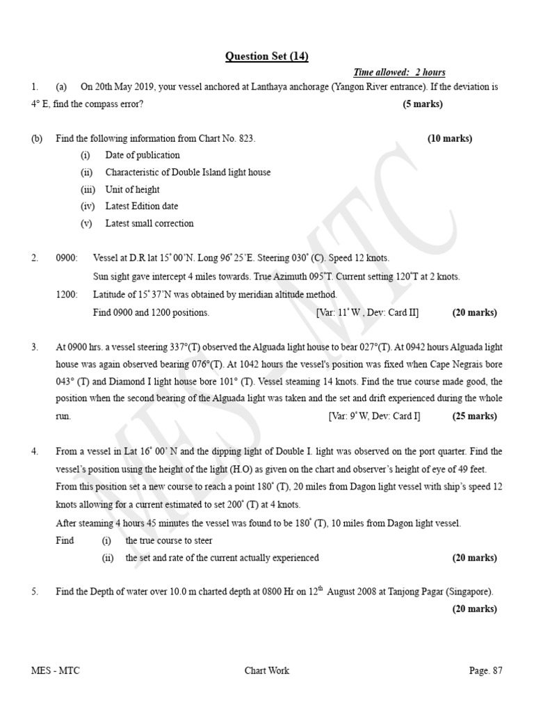OOW Chart, Set - 14, Answers | PDF | Navigation