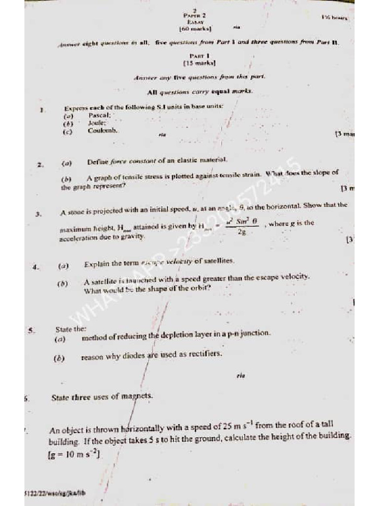 2022 Physics Questions With Marking Scheme Whatsapp +233208572415 | PDF