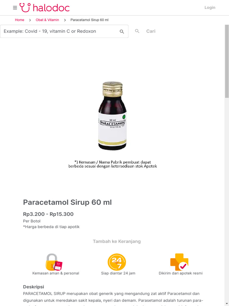 PARACETAMOL SIRUP 60 ML - Kegunaan, Efek Samping, Dosis Dan Aturan Pakai - Halodoc | PDF
