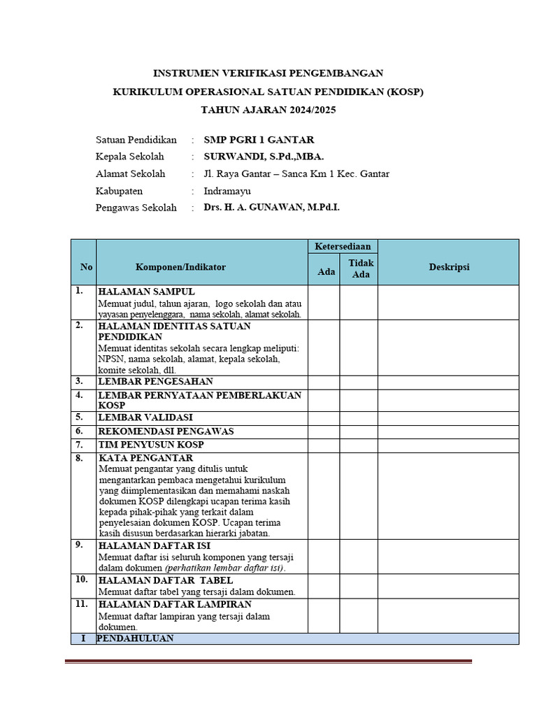 Instrumen Verifikasi Kosp 2024 | PDF