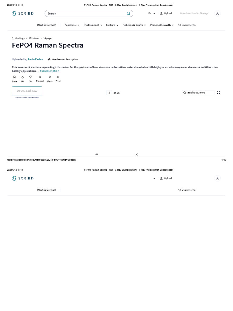 FePO4 Raman Spectra - PDF - X Ray Crystallography - X Ray Photoelectron Spectros | PDF ...