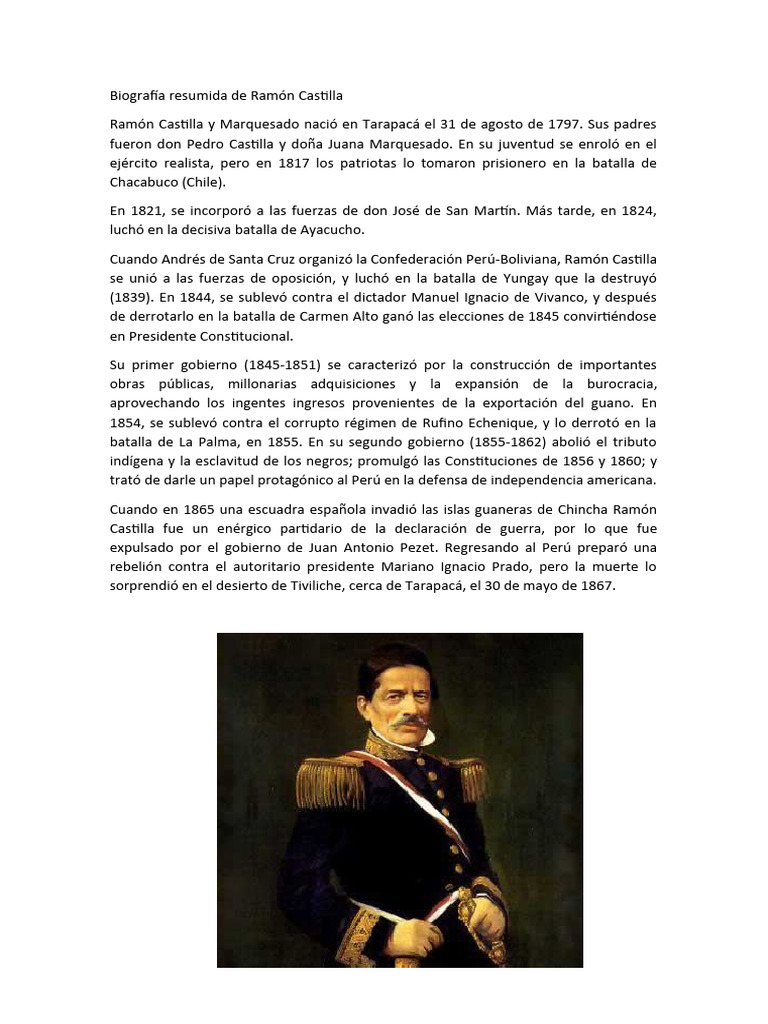 Biografía resumida de Ramón Castilla y combate del dos de mayo | PDF ...