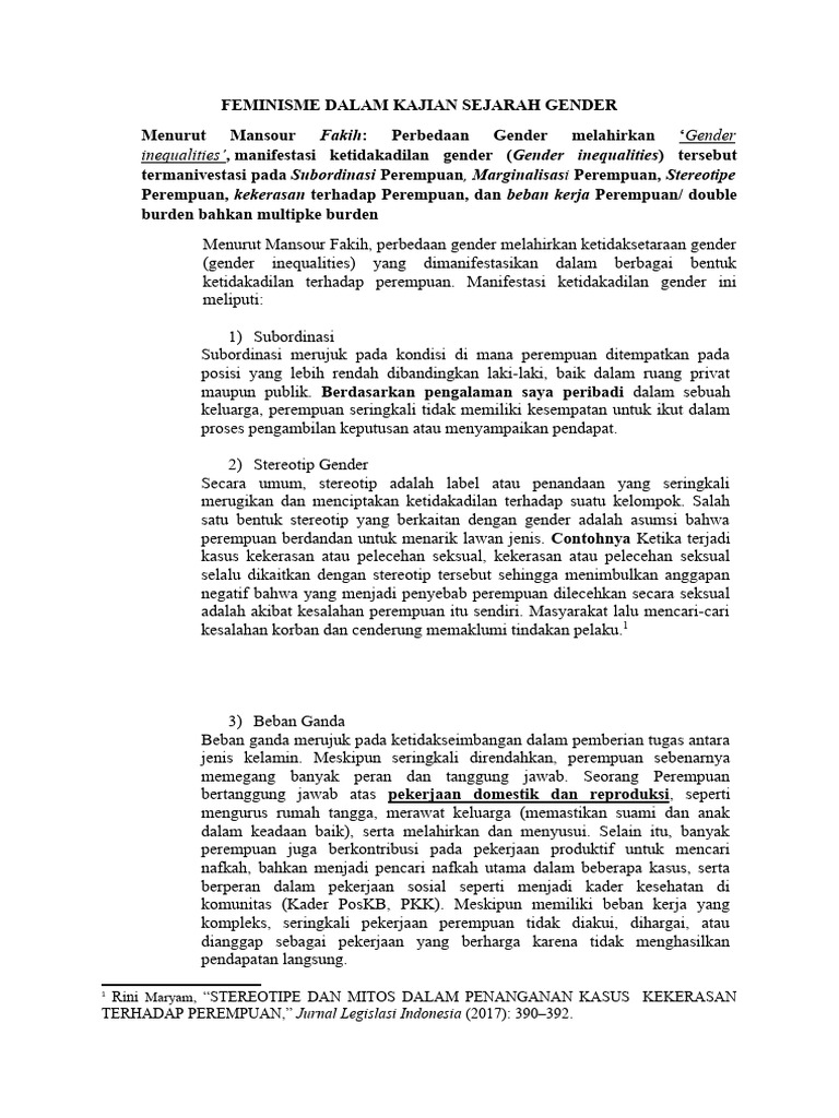 Feminisme Dalam Kajian Sejarah Gender | PDF