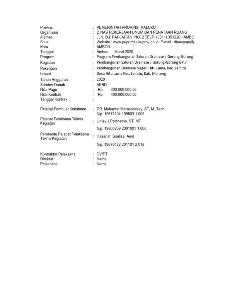 Oe Pemb. Drainase Hitu Lama | PDF