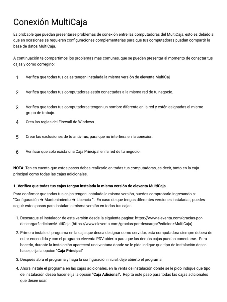 Conexión MultiCaja - Eleventa Punto de Venta | PDF | Archivo de ...