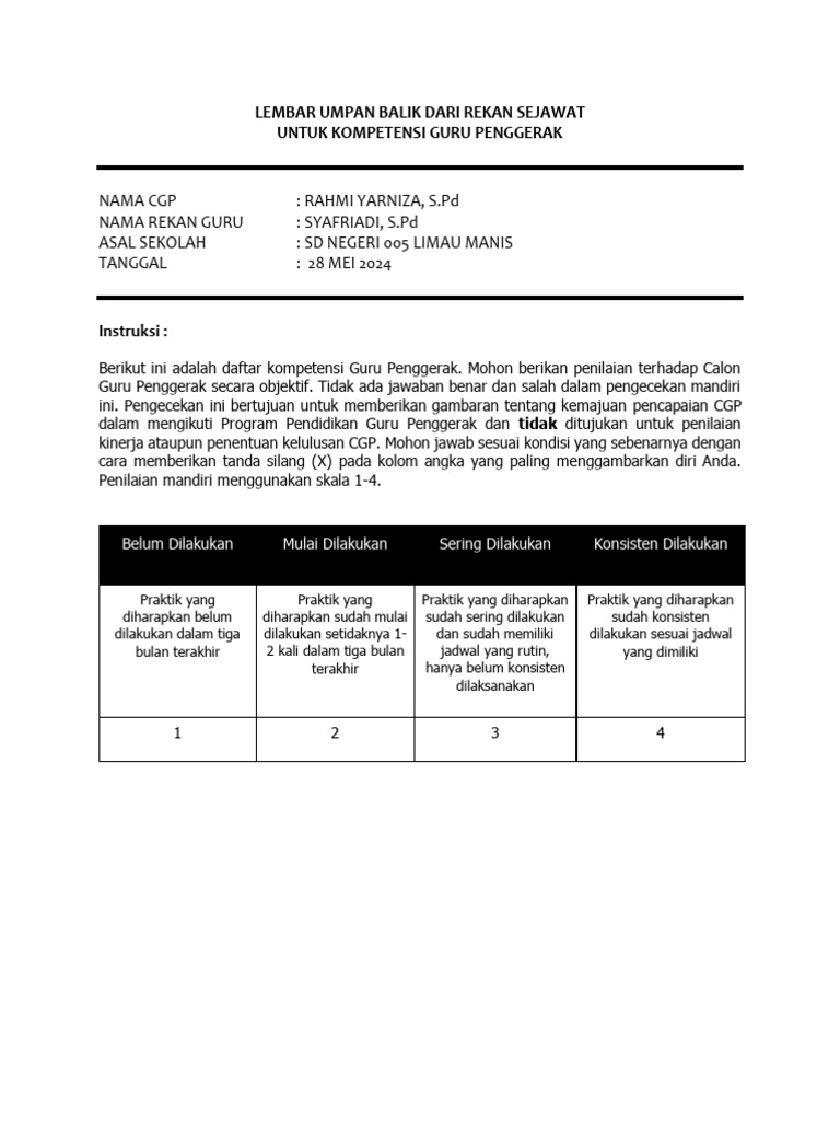 Umpan Balik Rekan Sejawat untuk CGP | PDF