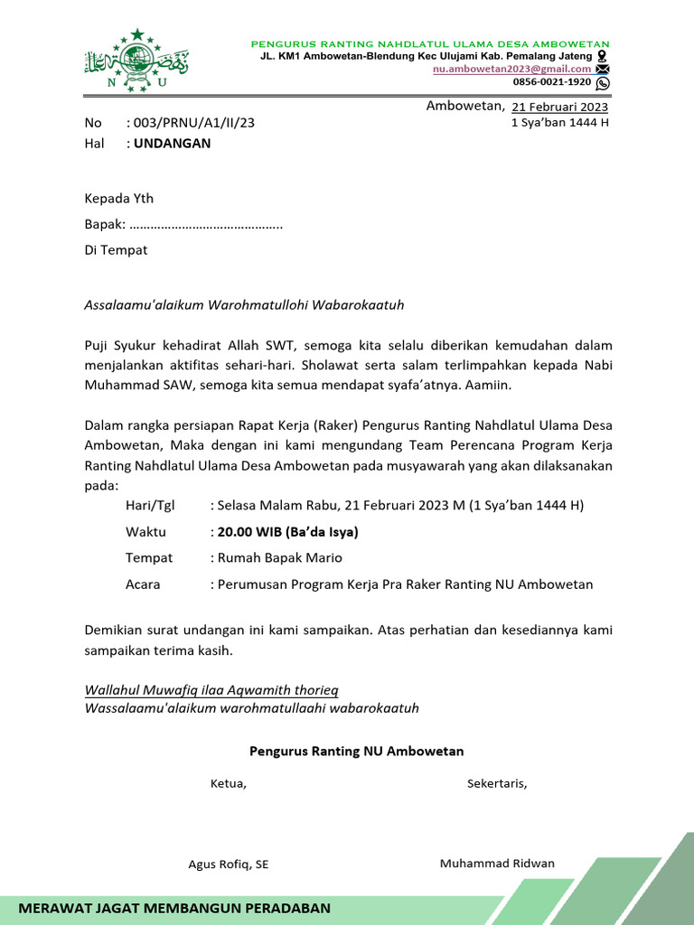 Undangan Pra Raker | PDF