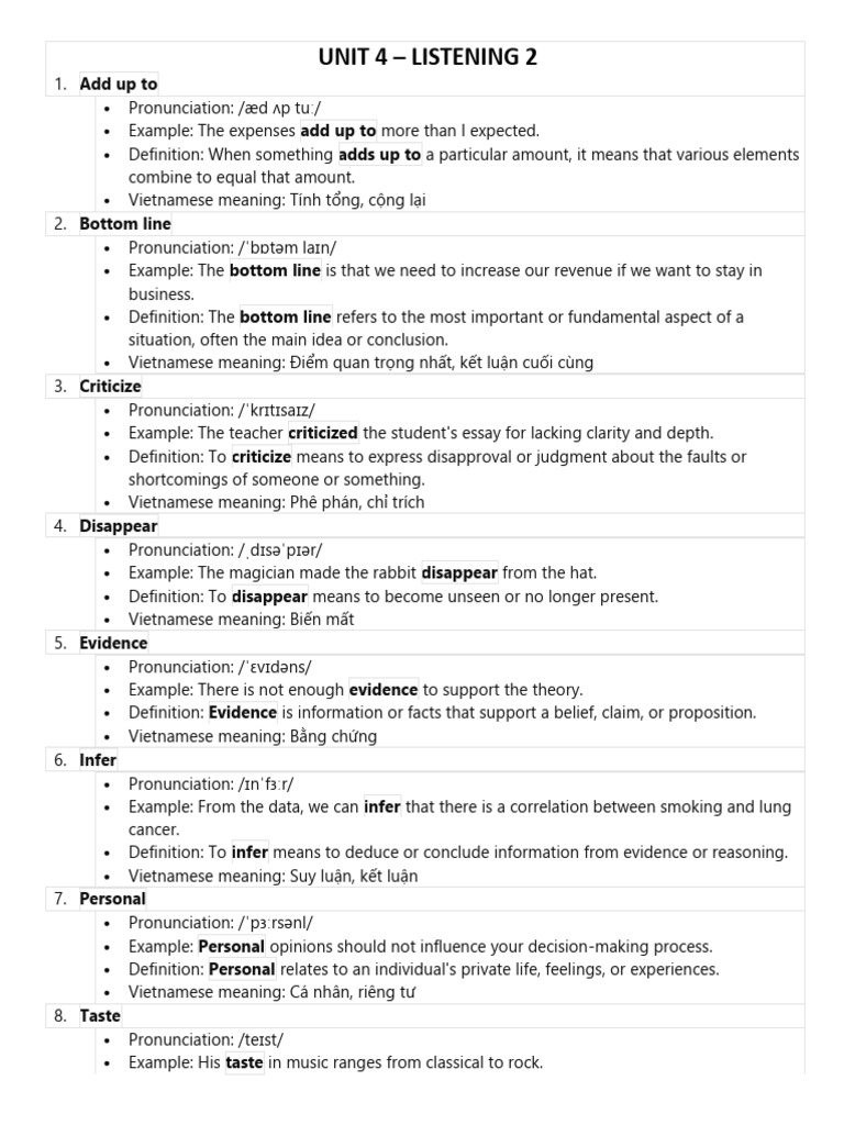 Listening 2 Vocab | PDF