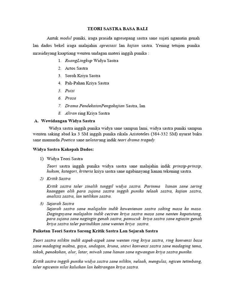 TEORI SASTRA BASA BALI | PDF