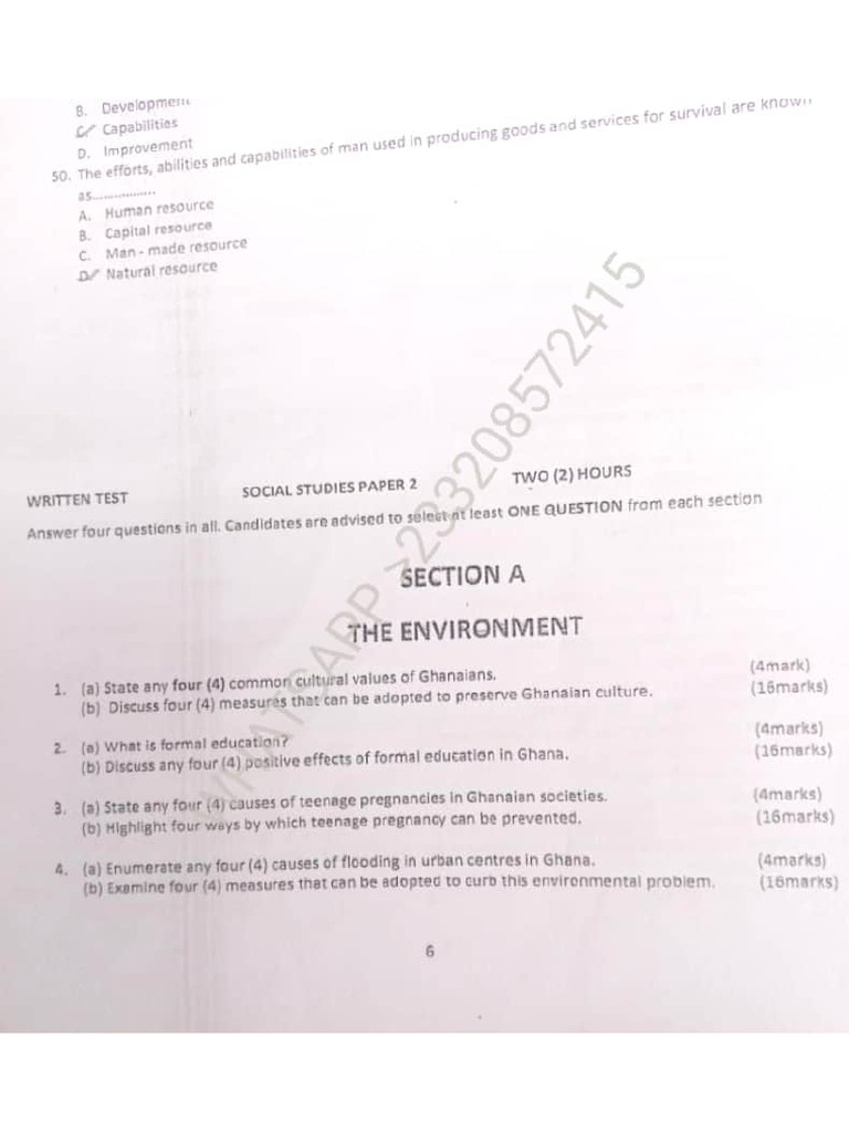 2022 Social Studies Questions and Answers, Whatsapp 233208572415 | PDF