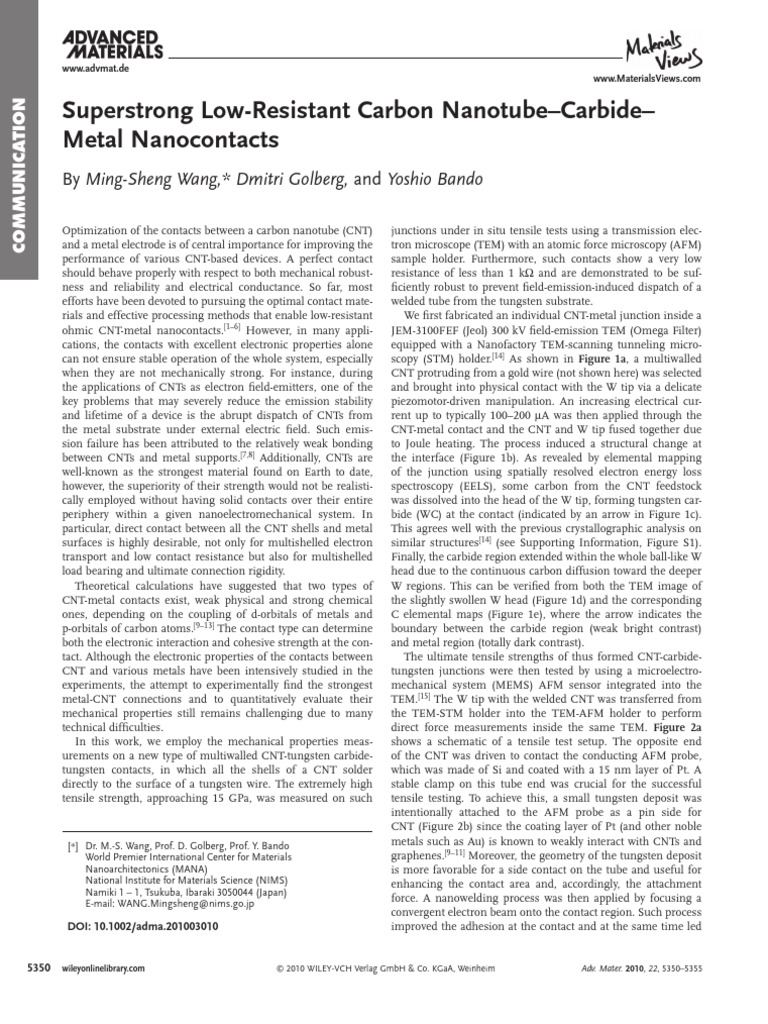 28 Wang - Low CR of M CNT Bonding - Adv Mater 2010 | PDF | Carbon Nanotube | Transmission ...