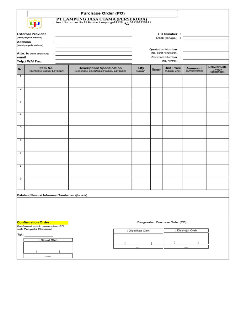 Contoh Formulir Purchase Order | PDF
