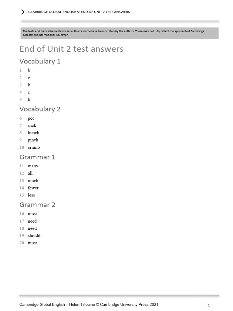 Cambridge Global English 5 Unit 2 Answers | PDF | Science & Mathematics