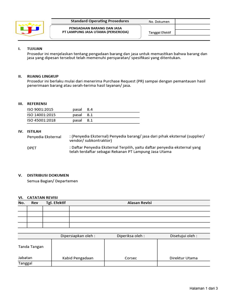 SOP Pengadaan Barang & Jasa | PDF