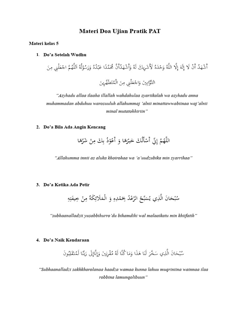 Materi Doa Ujian Pratik PAT KELAS 5 | PDF