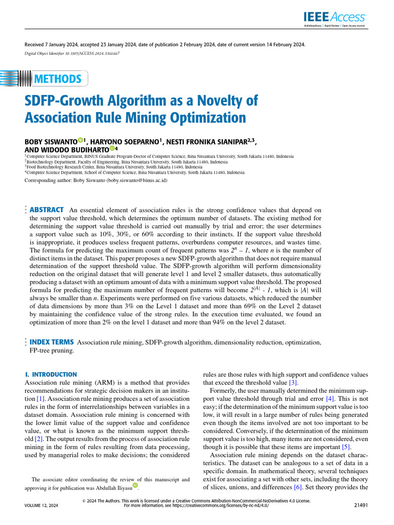SDFP-Growth Algorithm As A Novelty of Association Rule Mining Optimization | PDF | Mathematical ...