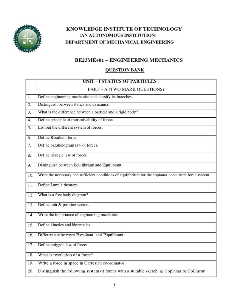 EM Question Bank (1) (1) | Download Free PDF | Force | Acceleration