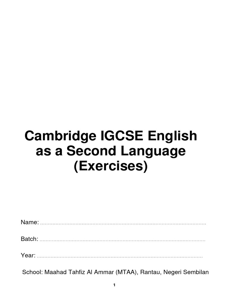 Cambridge IGCSE English As A Second Language (Exercises) | PDF